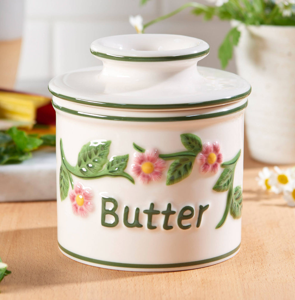 The Original Butter Bell® Crock - Hand Painted Raised Floral – Vermont ...